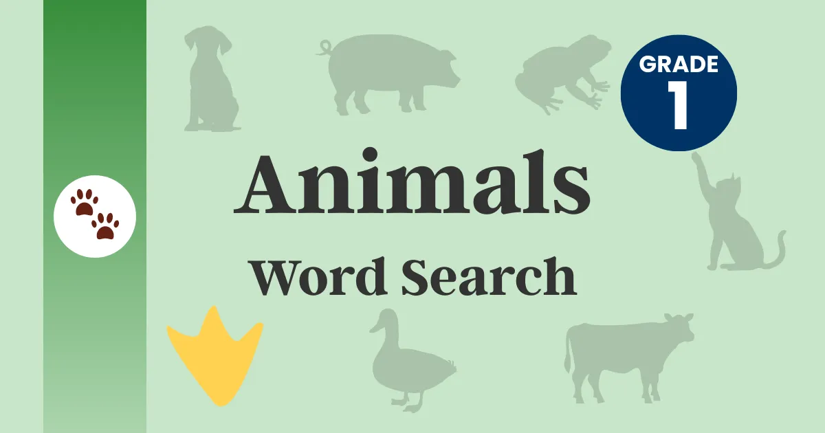Grade 1 Animals Word Search – 10×10, 10 Words (Printable & Online)