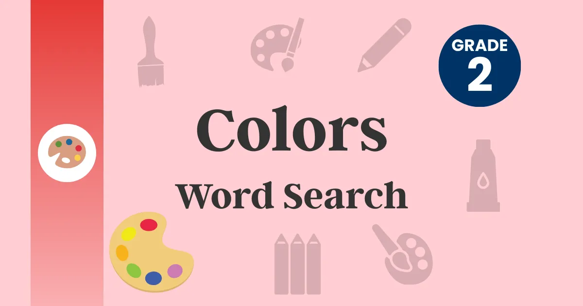 Grade 2 Colors Word Search – 12×12, 15 Words (Printable & Online)