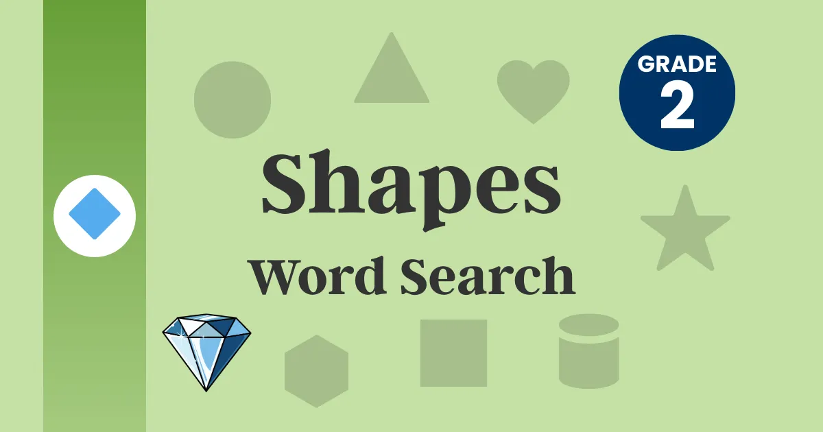 Grade 2 Shapes Word Search – 12×12, 15 Words (Printable & Online)
