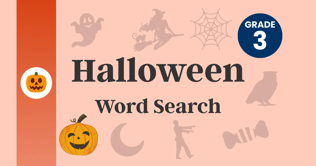 Grade 3 Halloween Word Search – 15×15, 18 Words (Printable & Online)