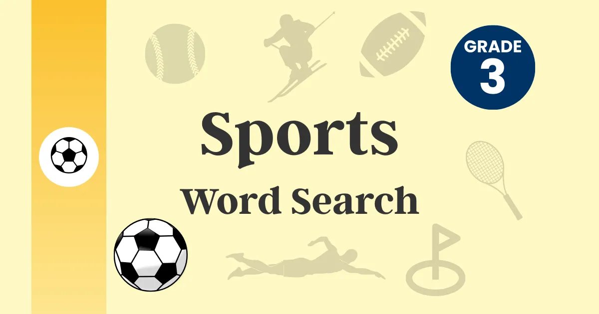 Grade 3 Sports Word Search – 15×15, 18 Words (Printable & Online)